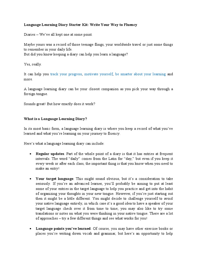 Language Learning Diary Starter Kit | PDF | Second Language | Language ...