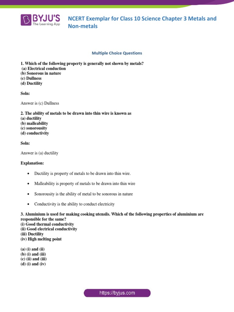 NCERT Exemplar Solution Class 10 Science Chapter 3 | PDF | Oxide ...