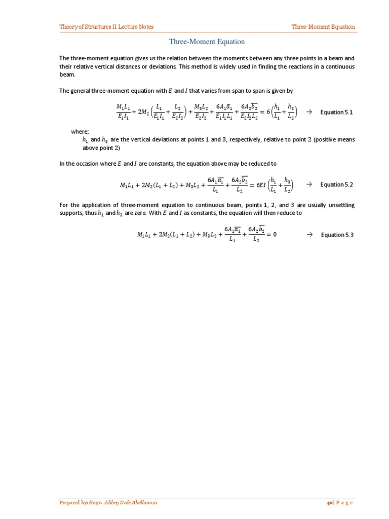 Theory of Structures II Lecture Notes Three-Moment Equation | PDF ...