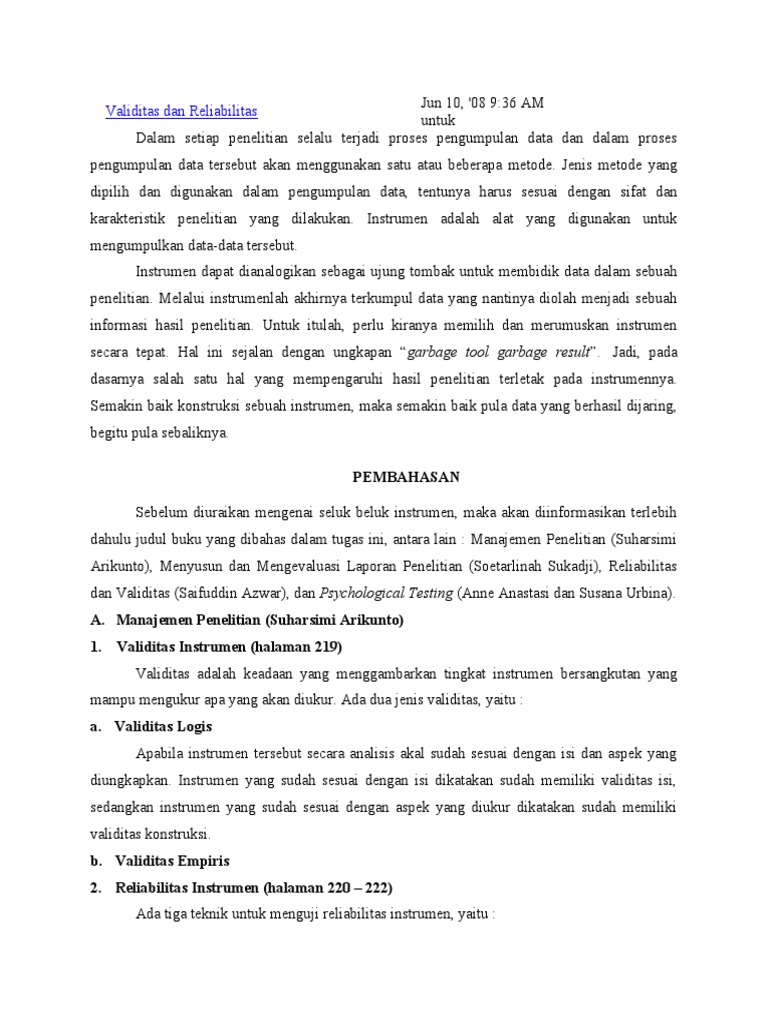 Validitas Dan Reliabilitas | PDF | Komputer