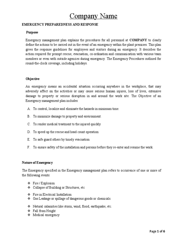 Company Emergency Preparedness Plan | PDF | Emergency Management ...