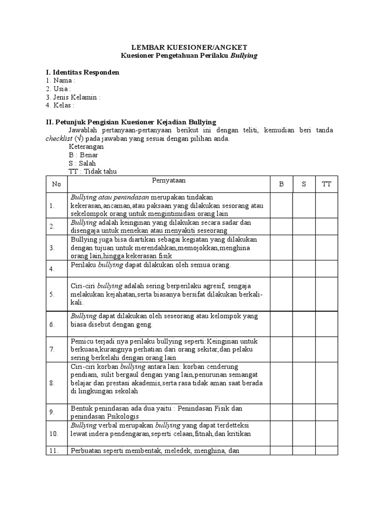 ANGKET PPD (Bullying) | PDF