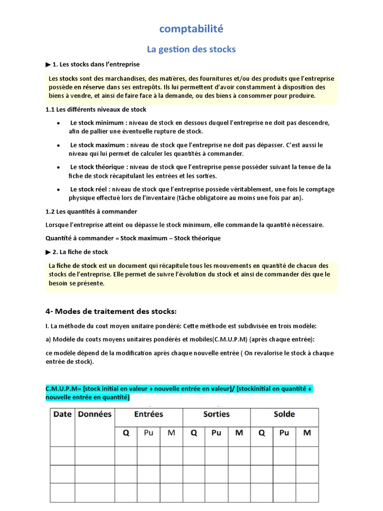 Gestion comptable des stocks FIFO | PDF | Inventaire | Gestion de la ...