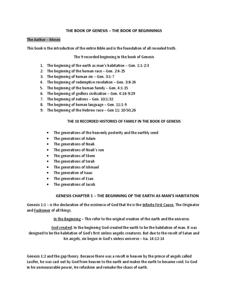 The Book of Genesis - The Book of Beginnings | PDF | Book Of Genesis ...