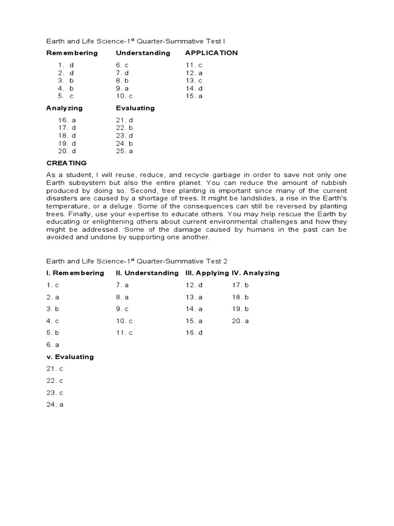 Earth and Life Science Summative Test 1-4 | PDF | Plate Tectonics | Earth