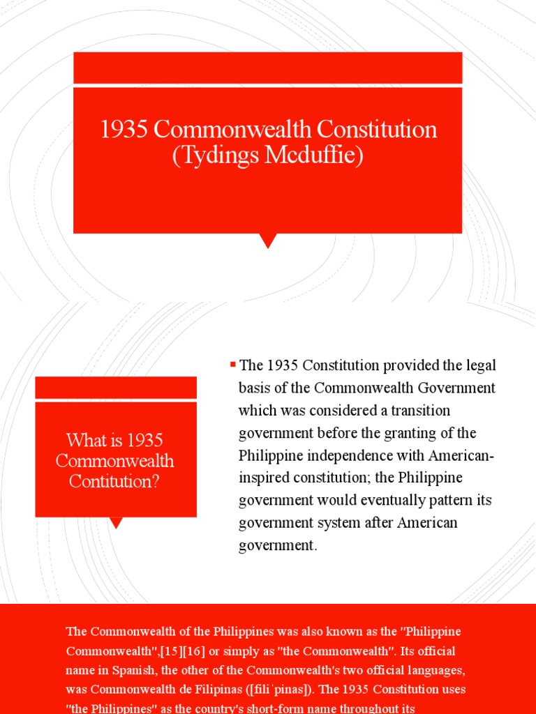 1935 Commonwealth Constitution Overview | PDF | Philippines | Political ...