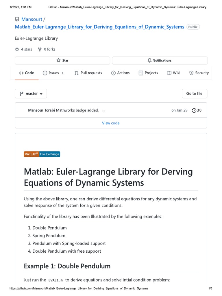 Mansour Torabi Matlab Euler-Lagrange Library | PDF | Computers | Technology & Engineering