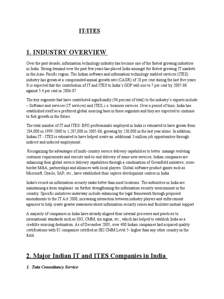 Overview of India's Growing IT/ITES Industry and Major Players | PDF ...