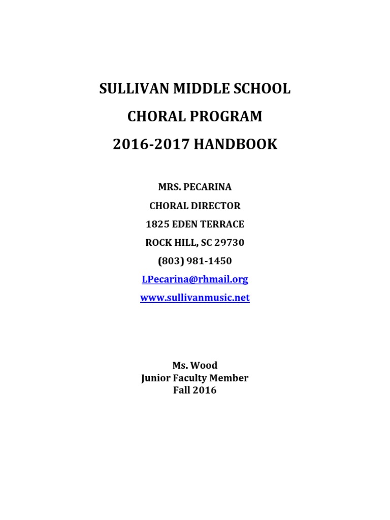Sullivan Middle School Choral Program 2016-2017 Handbook: An Overview ...