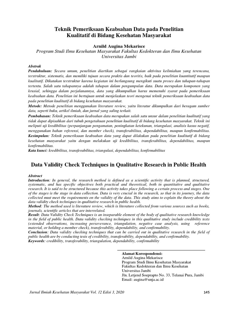 Teknik Pemeriksaan Keabsahan Data Pada Penelitian Kualitatif Di Bidang Kesehatan Masyarakat | PDF