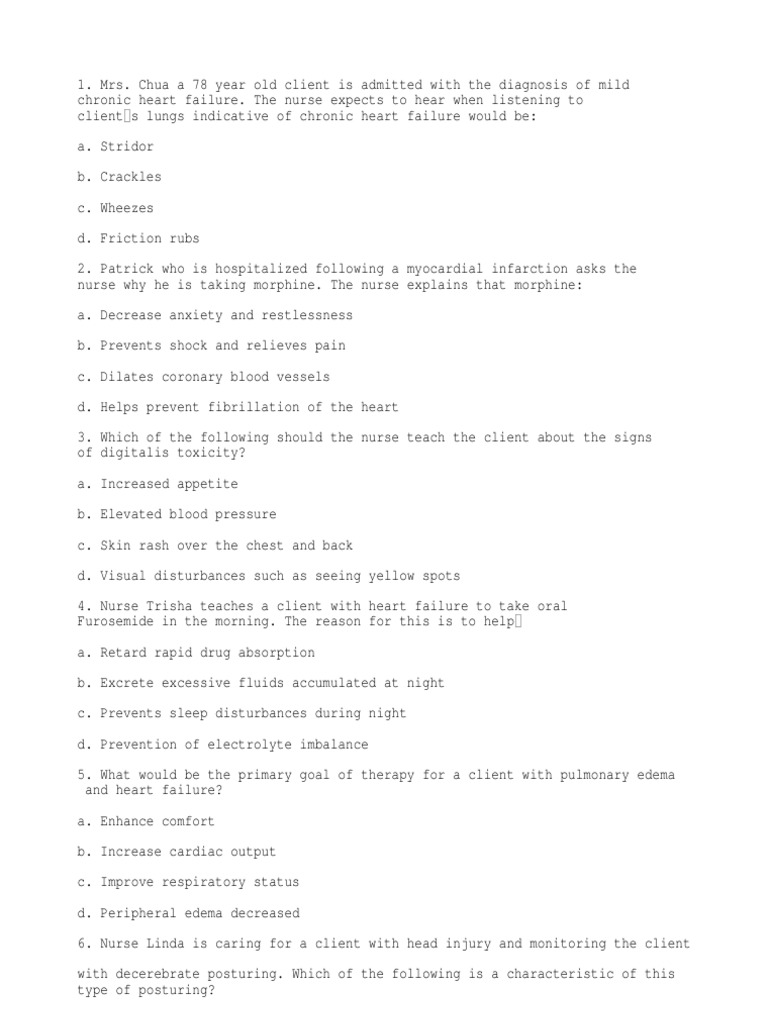 Med Surg Practice Test | PDF | Myocardial Infarction | Heart Failure