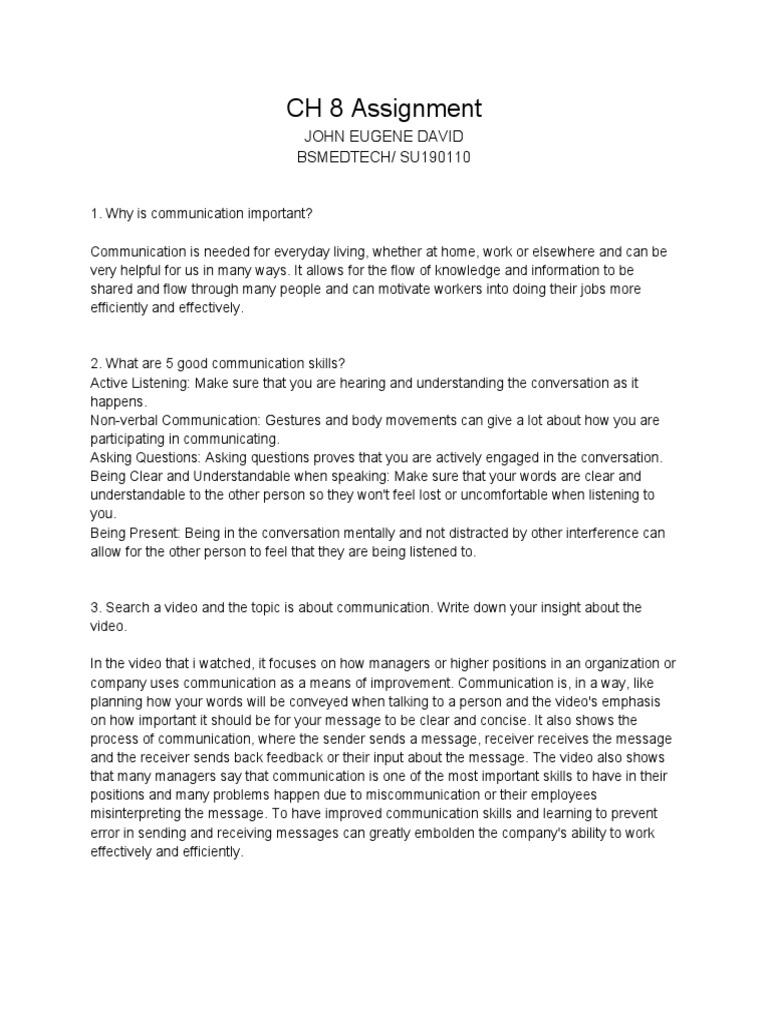 CH 8 Assignment: John Eugene David BSMEDTECH/ SU190110 | PDF