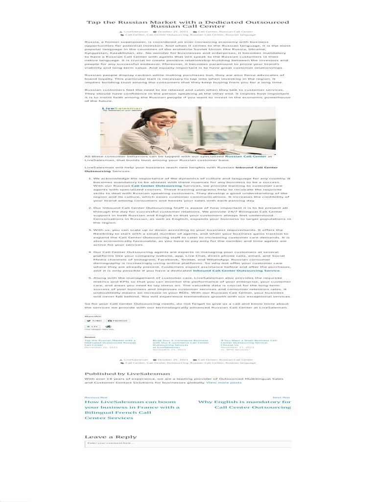 Tap The Russian Market With A Dedicated Outsourced Russian Call Center ...