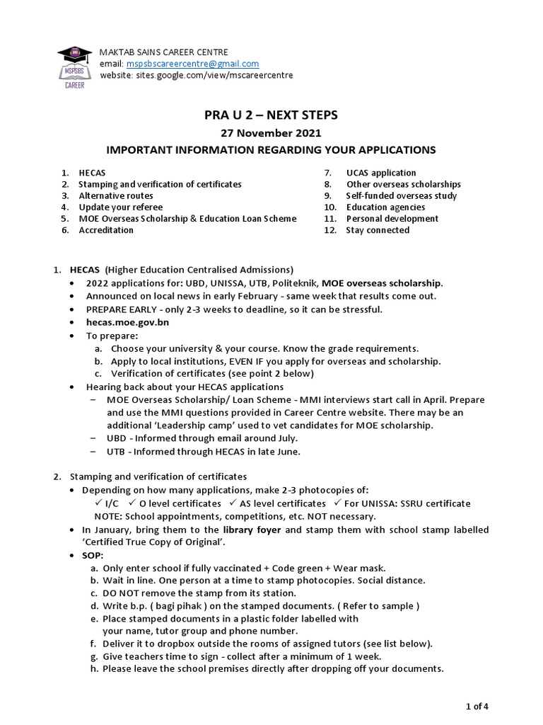 PU2 Next Steps - 2021 | PDF | Higher Education | Educational Stages