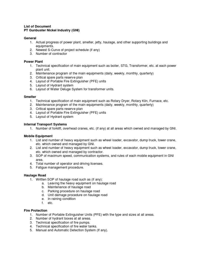 List of Document PT Gunbuster Nickel Industry (GNI) General | PDF