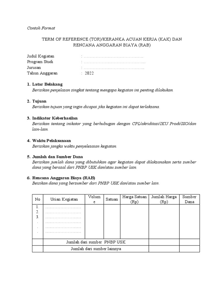 Format TOR dan RAB Kegiatan 2022 | PDF | Seni | Komputer