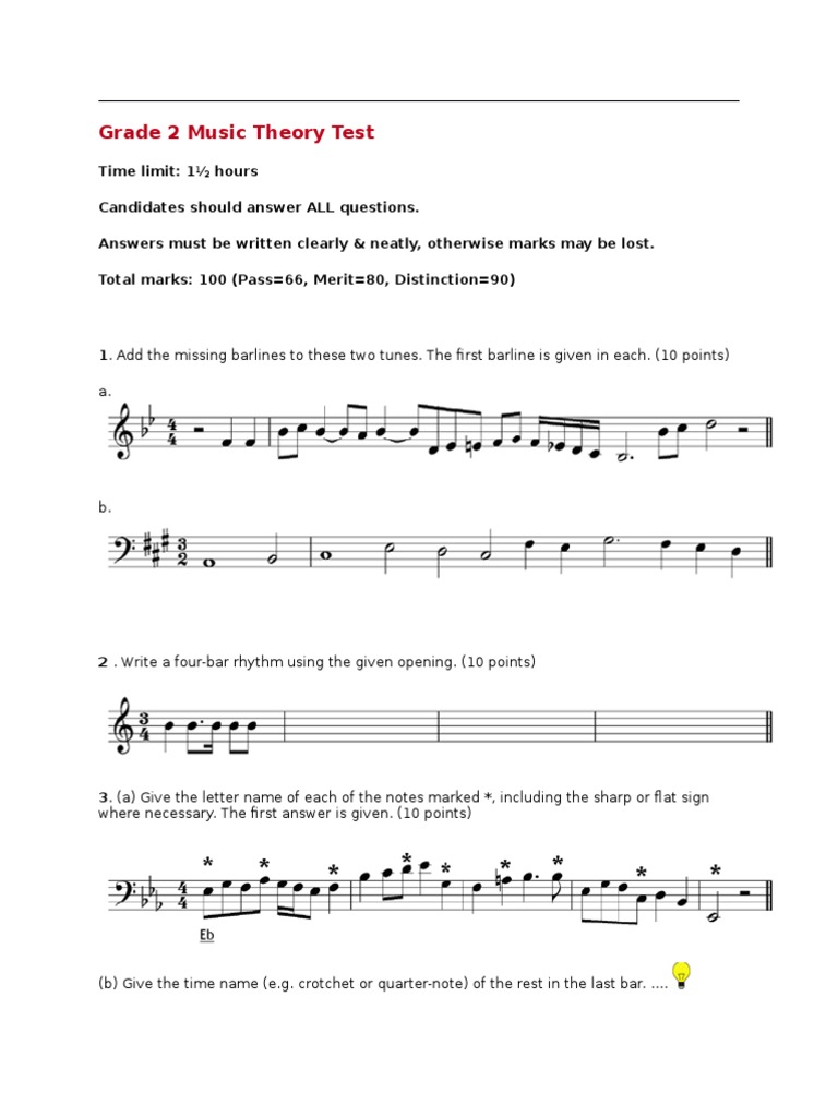 Grade 2 Music Theory Test | PDF | Musical Forms | Notation