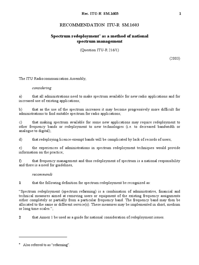 Spectrum Redeployment As A Method of National Spectrum Management | PDF ...