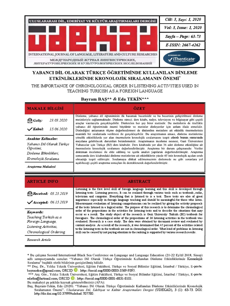 Bayram Baş, Eda Tekin - Yabancı Dil Olarak Türkçe Öğretiminde ...