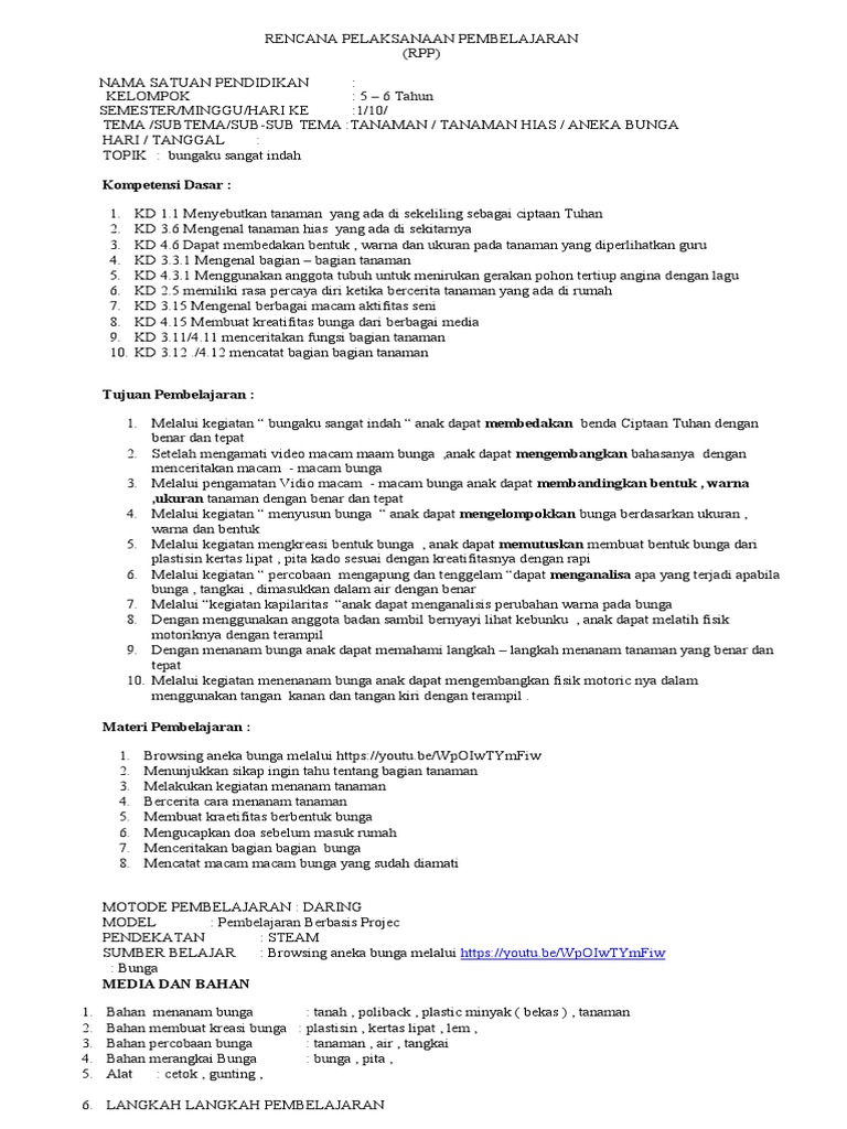 Tema Tanaman Sub Tema Bunga | PDF