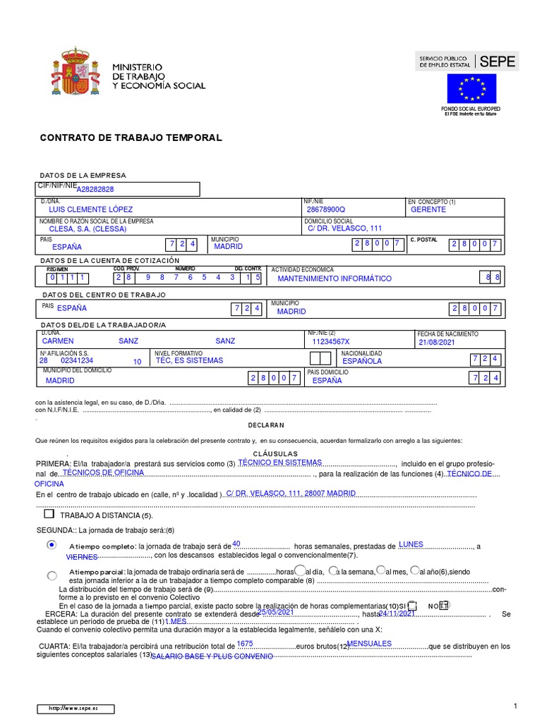 Contrato Eventual Por Circunstancia Producción | PDF | Tiempo de ...