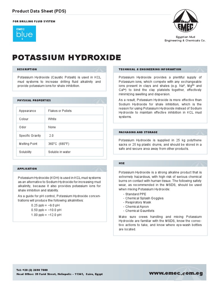 Potassium Hydroxide: Product Data Sheet (PDS) | PDF | Potassium ...