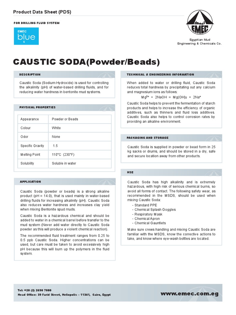 CAUSTIC SODA (Powder/Beads) : Product Data Sheet (PDS) | PDF | Sodium ...
