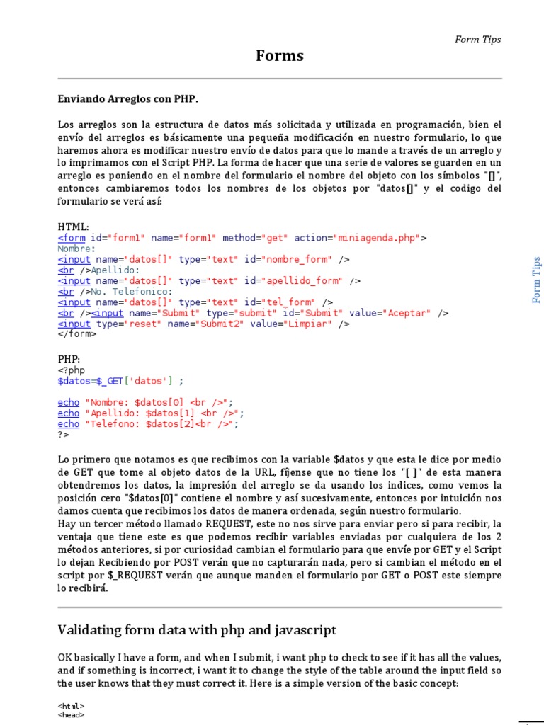 Enviando Arreglos Con Php Y Form Tips Pdf Xhtml Html