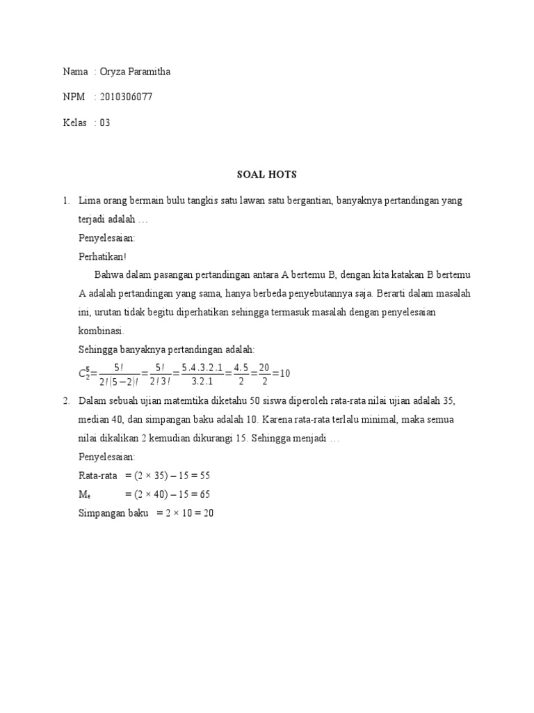 Contoh Soal HOTS Matematika | PDF