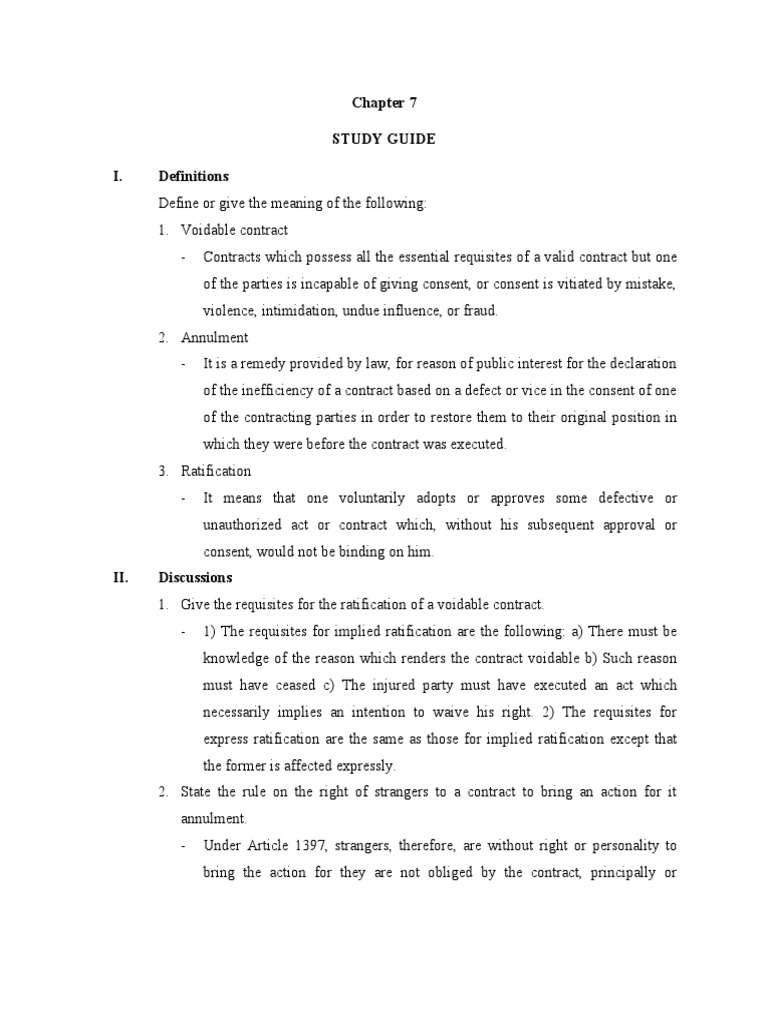 Contracts - Chapter 7 | PDF | Annulment | Ratification