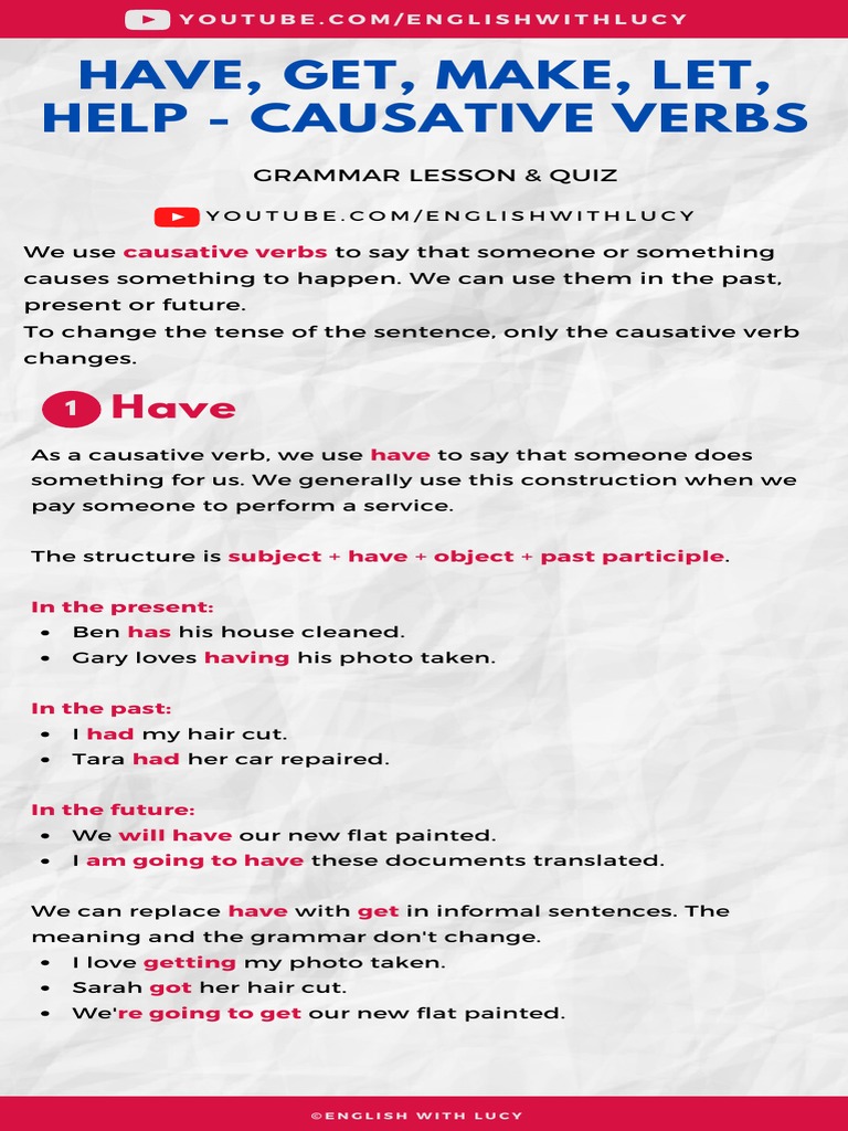 Have, Get, Make, Let, Help - Causative Verbs: Grammar Lesson & Quiz ...