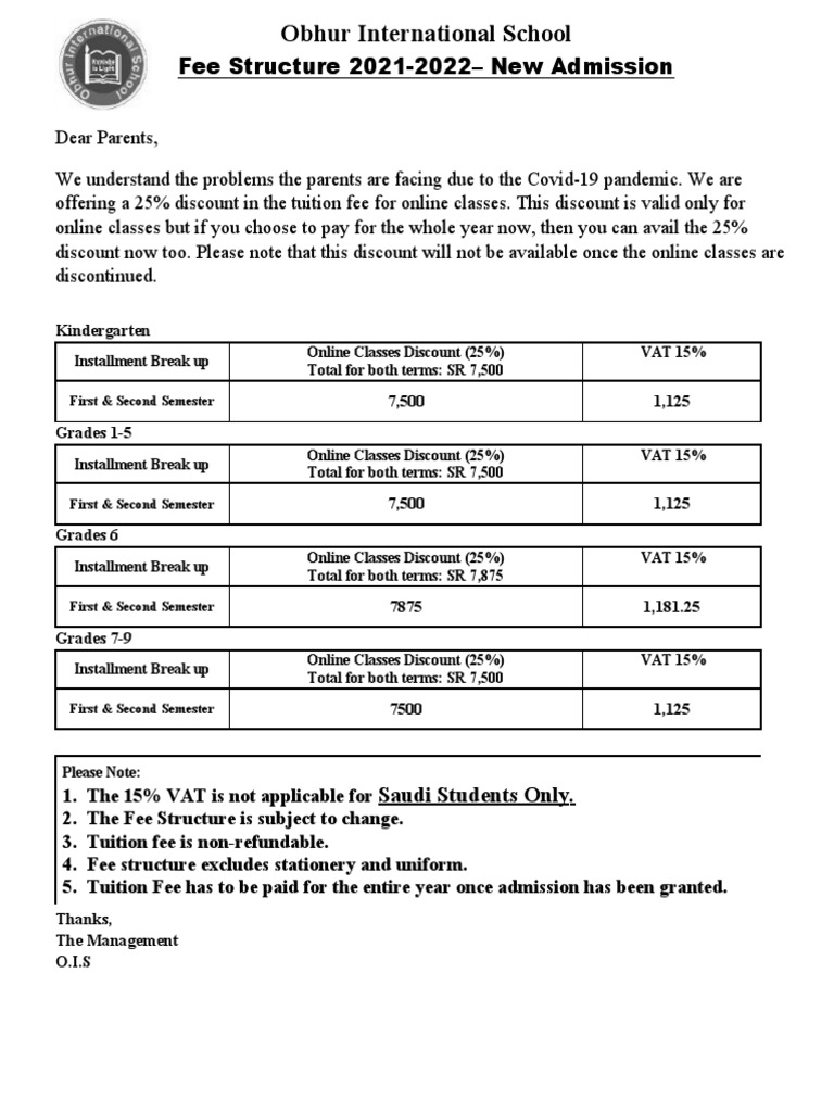 Fee Structure 2020-2021 25 % Online Discount | PDF | Business | Career ...