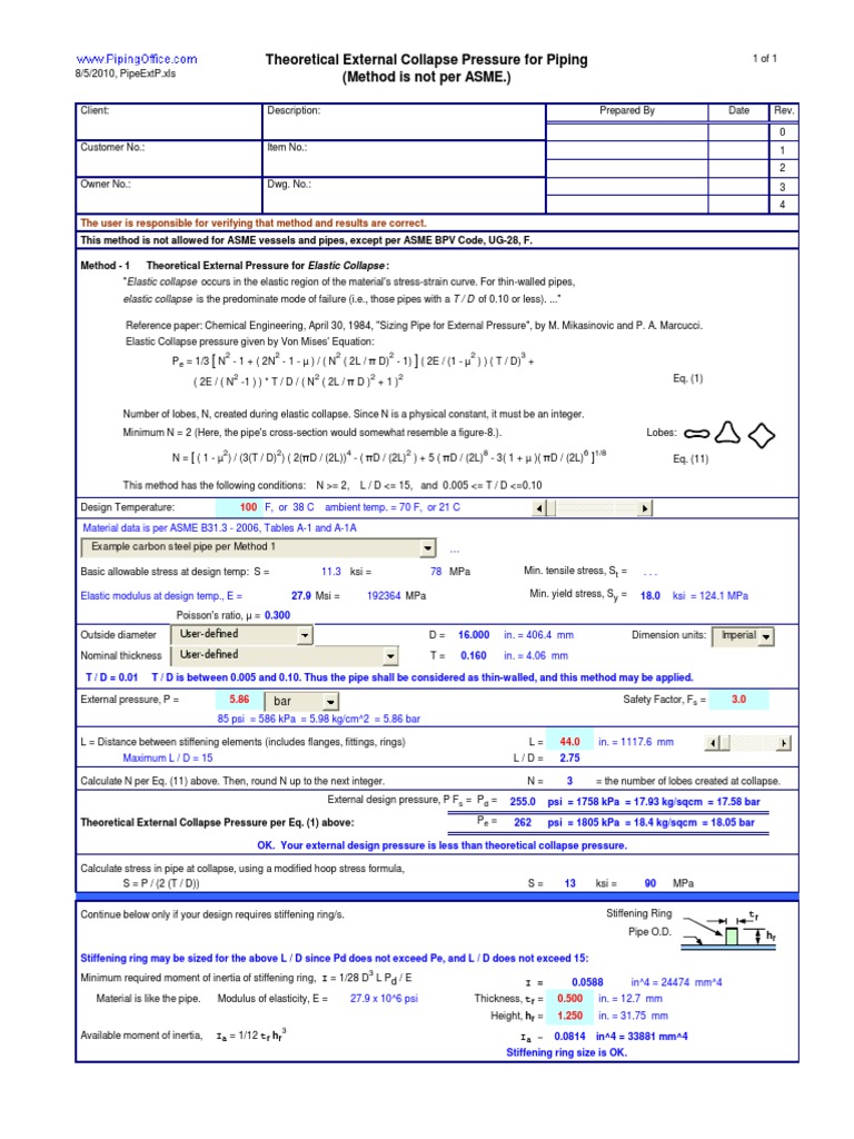 Theoretical External Collapse Pressure For Piping | PDF | Pounds Per ...