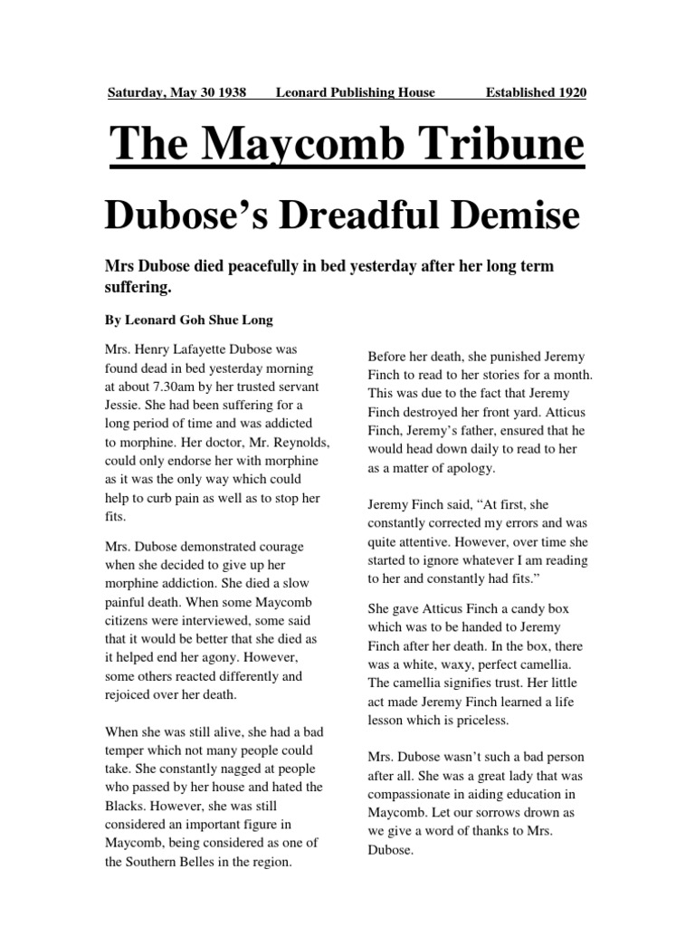 Maycomb Tribune article