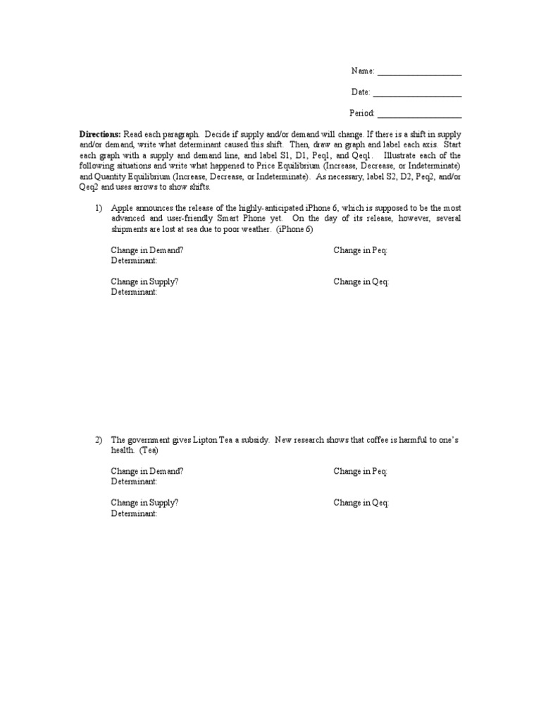 Equilibrium Shifts Worksheet | PDF | Demand | Economics