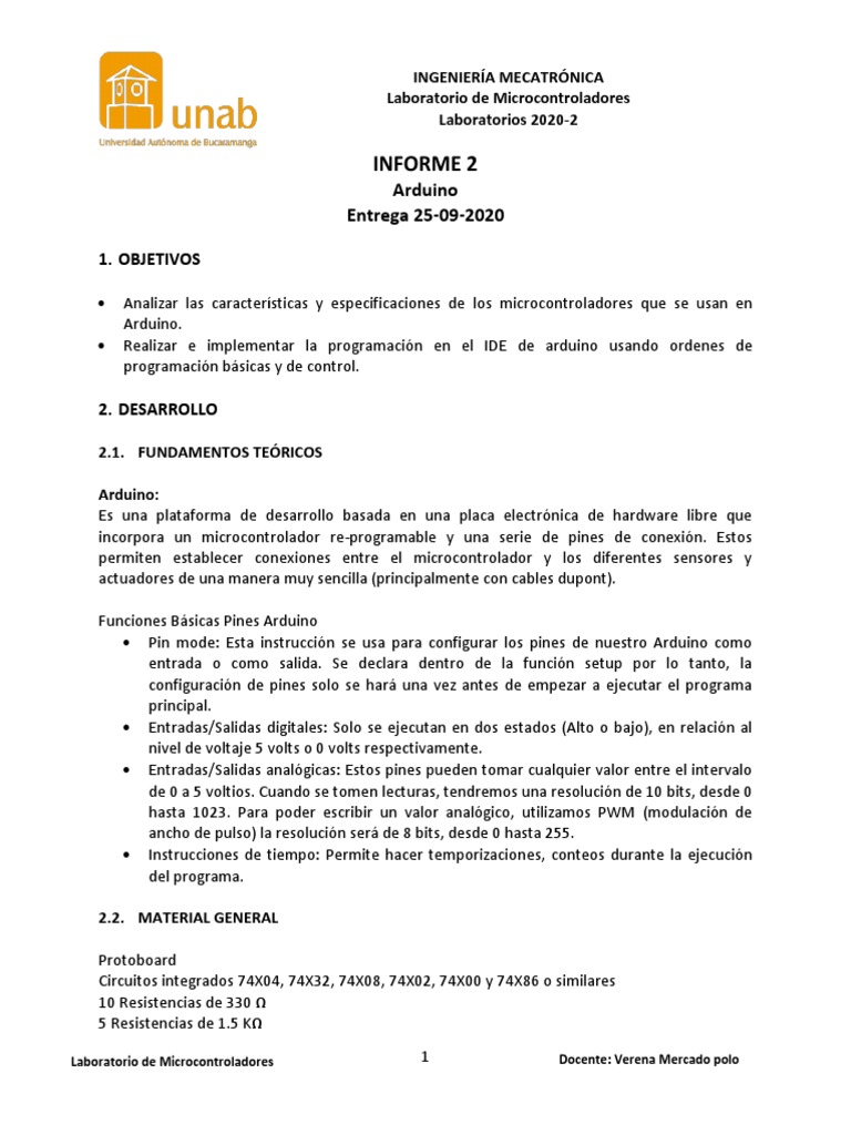 Informe 2 - Lab 2 | PDF | Arduino | Microcontrolador