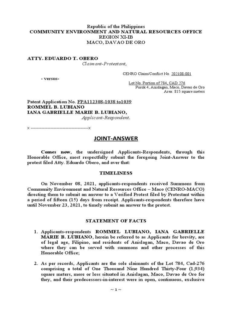 Dispute Over Land Ownership and Application for Land Patent in ...