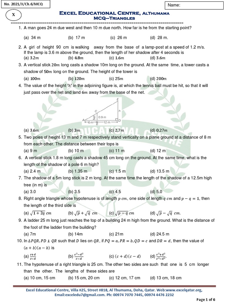 Triangles MCQ | Download Free PDF | Triangle | Area