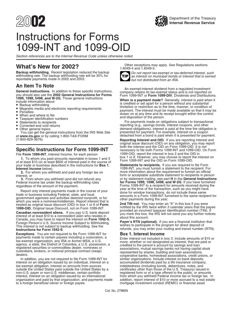 US Internal Revenue Service: I1099int - 2002 | Download Free PDF ...