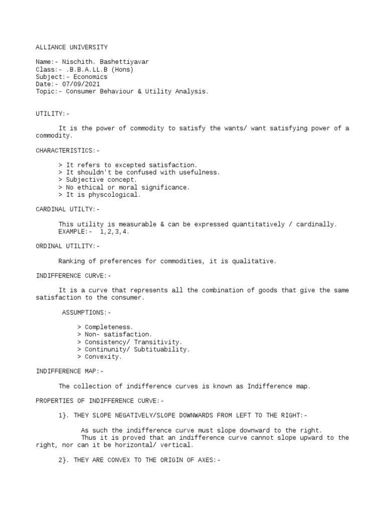 Consumer Behaviour And Utility Analysis Pdf Utility Economic Surplus