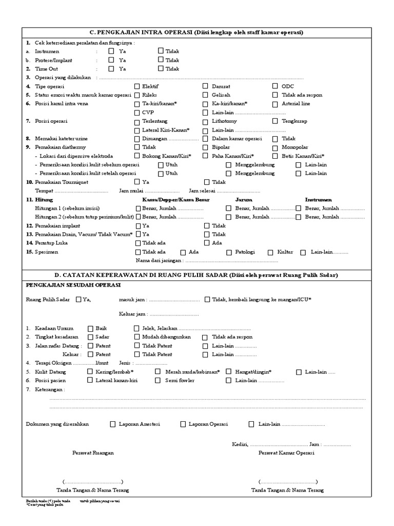 Form Asuhan Keperawatan Perioperatif | PDF