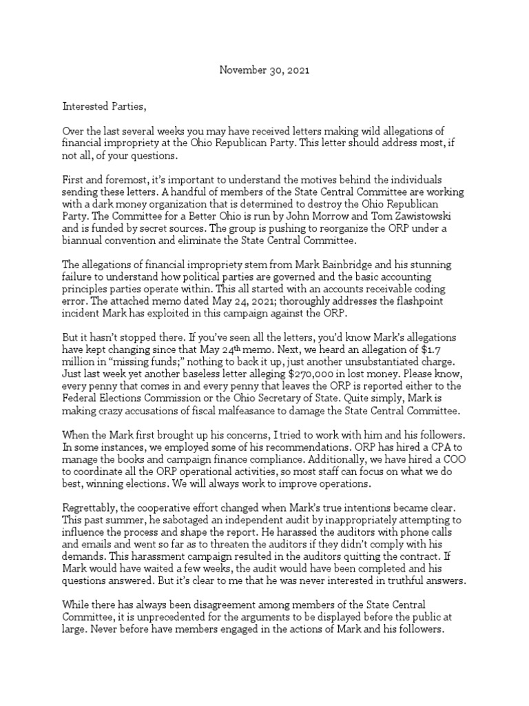 Ohio GOP Defends Against Allegations | PDF | Audit | Government