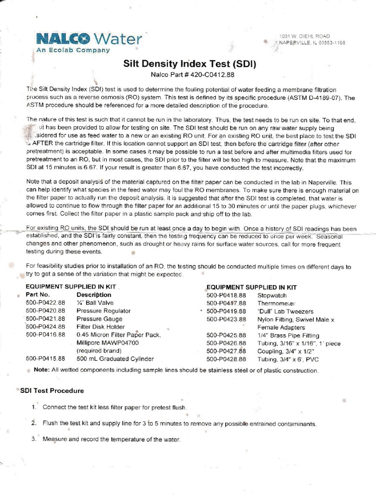 Procedure SDI Test | PDF | Hydraulics | Fluid Dynamics