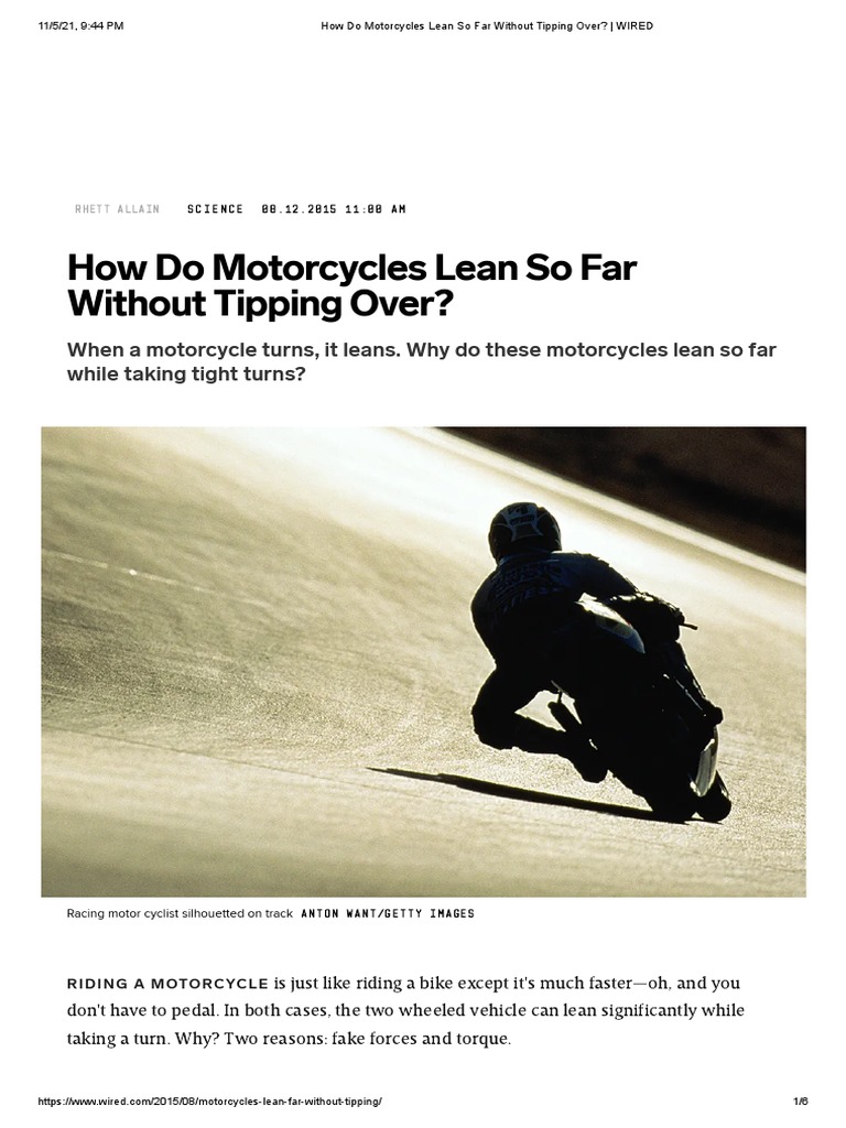 Motorcycle Leaning Physics Explained | PDF | Force | Acceleration