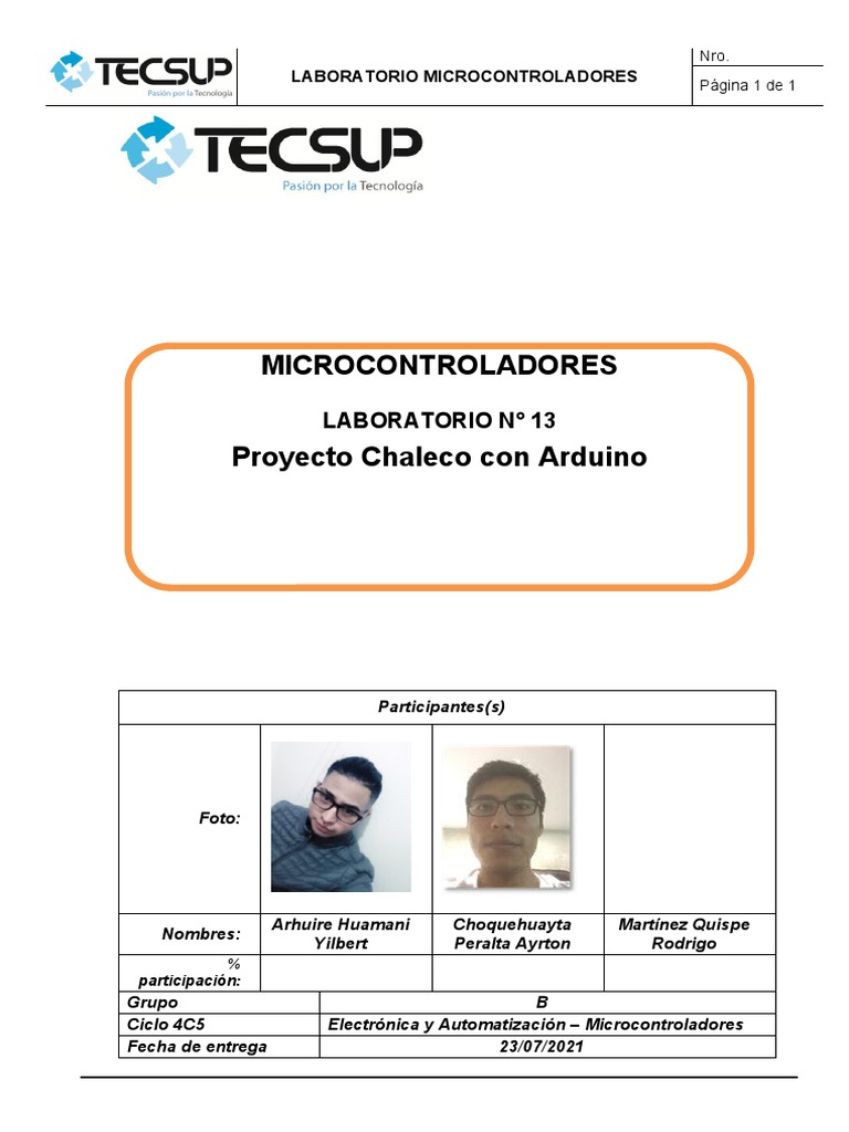 Lab 12 Proyecto Chaleco Con Arduino | PDF | Arduino | Microcontrolador Lab 12 Proyecto Chaleco Con Arduino | PDF | Arduino | Microcontrolador