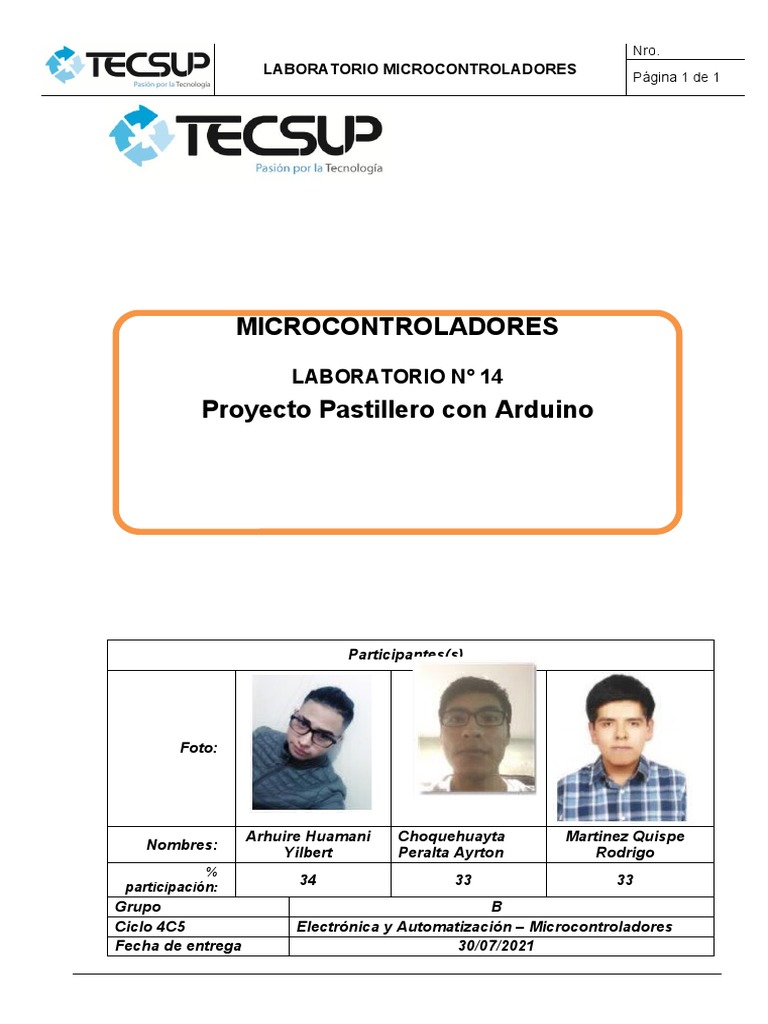 Lab 14 Proyecto Pastillero Con Arduino | PDF | Arduino | Microcontrolador