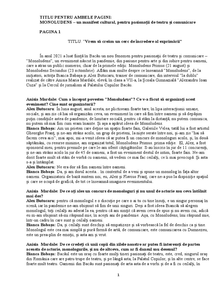 Interviu Bianca Babasa DSA | PDF