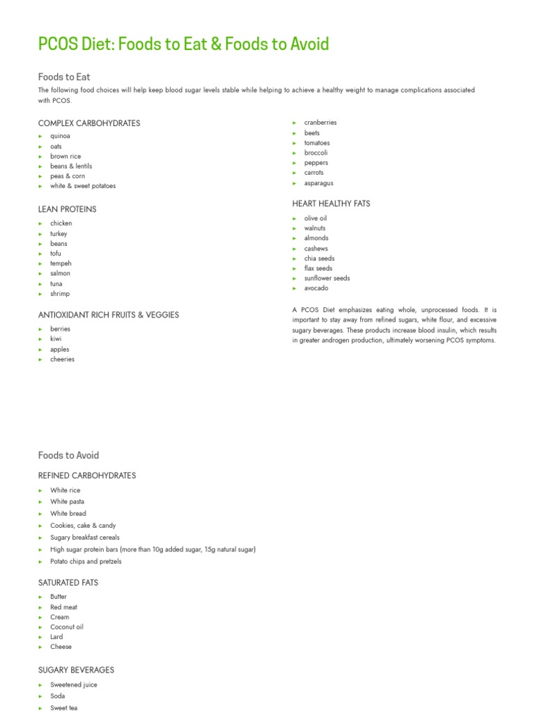 PCOS Diet: Foods to Eat & Avoid | PDF | Foods | Carbohydrates
