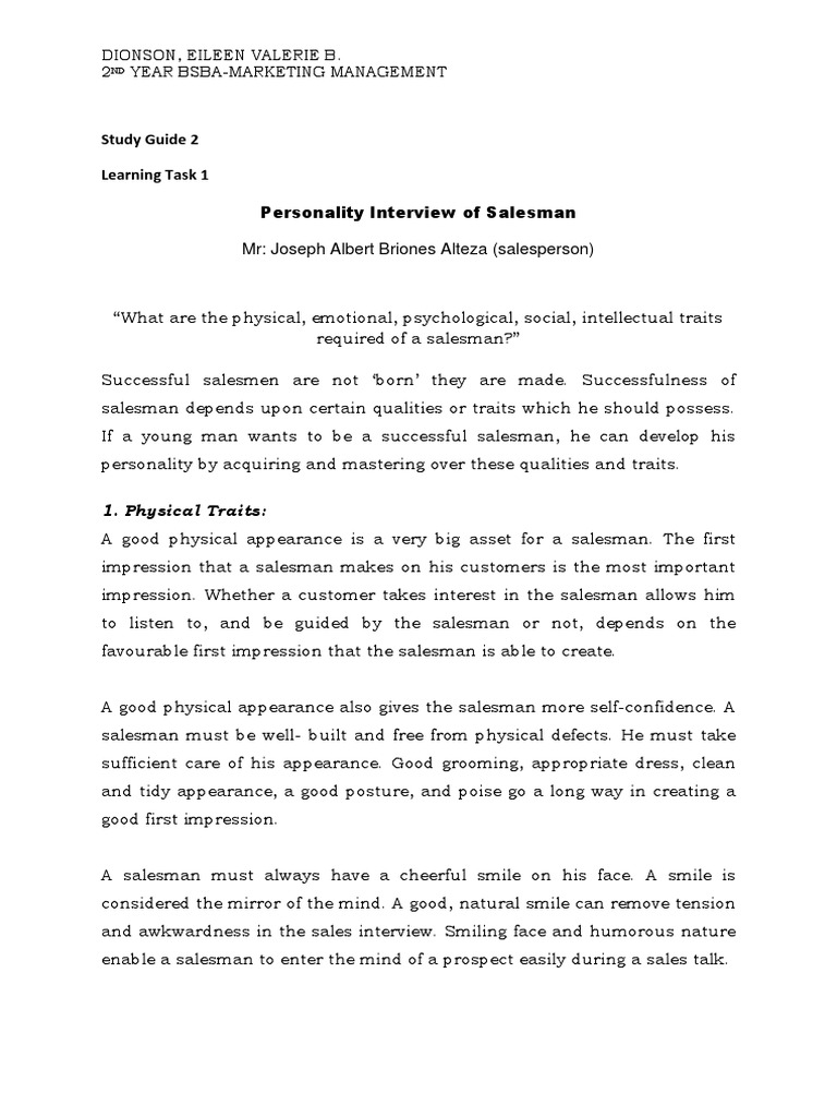 Traits of an Effective Salesperson: A Personality Interview with a ...