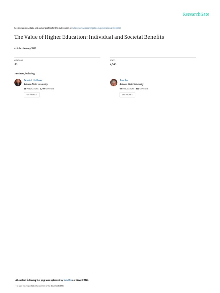 The Value of Higher Education | PDF | Educational Attainment In The ...